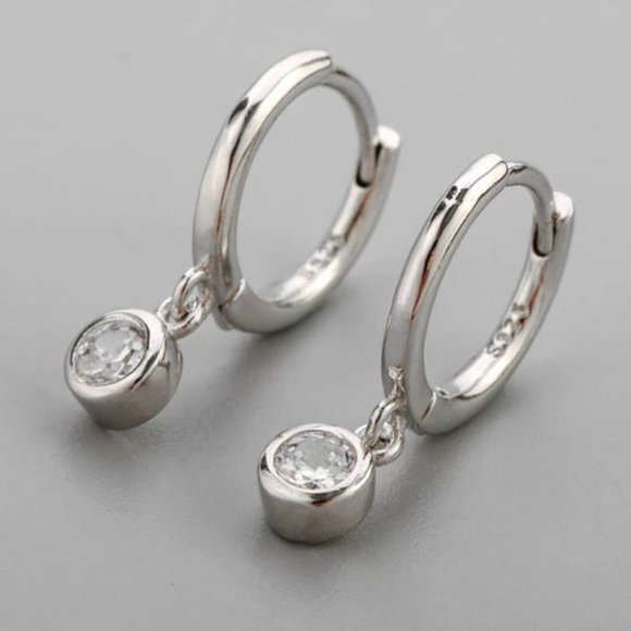 Jewelry | New 925 Sterling Silver Diamond Drop Hoops | Poshmark